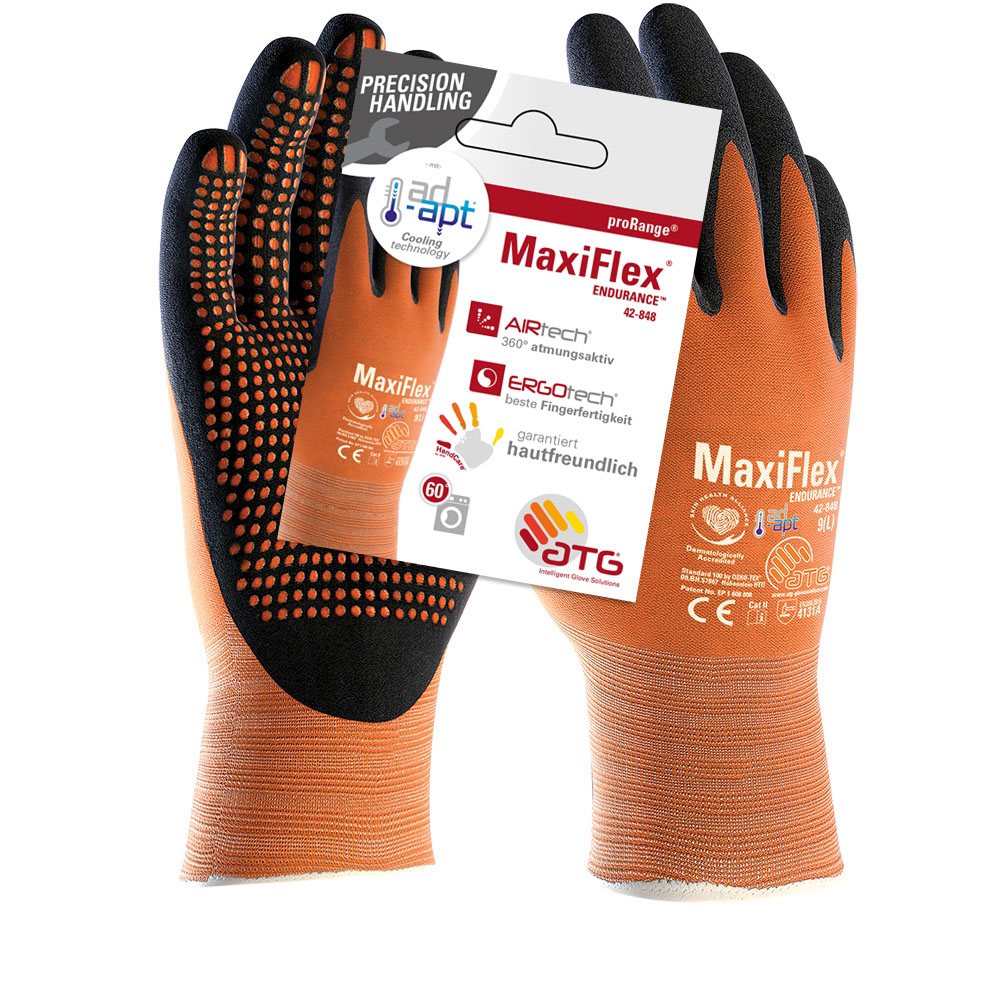 ATG MaxiFlex Endurance Nylon-Strickhandschuh | Größe 9 | Orange/Schwarz