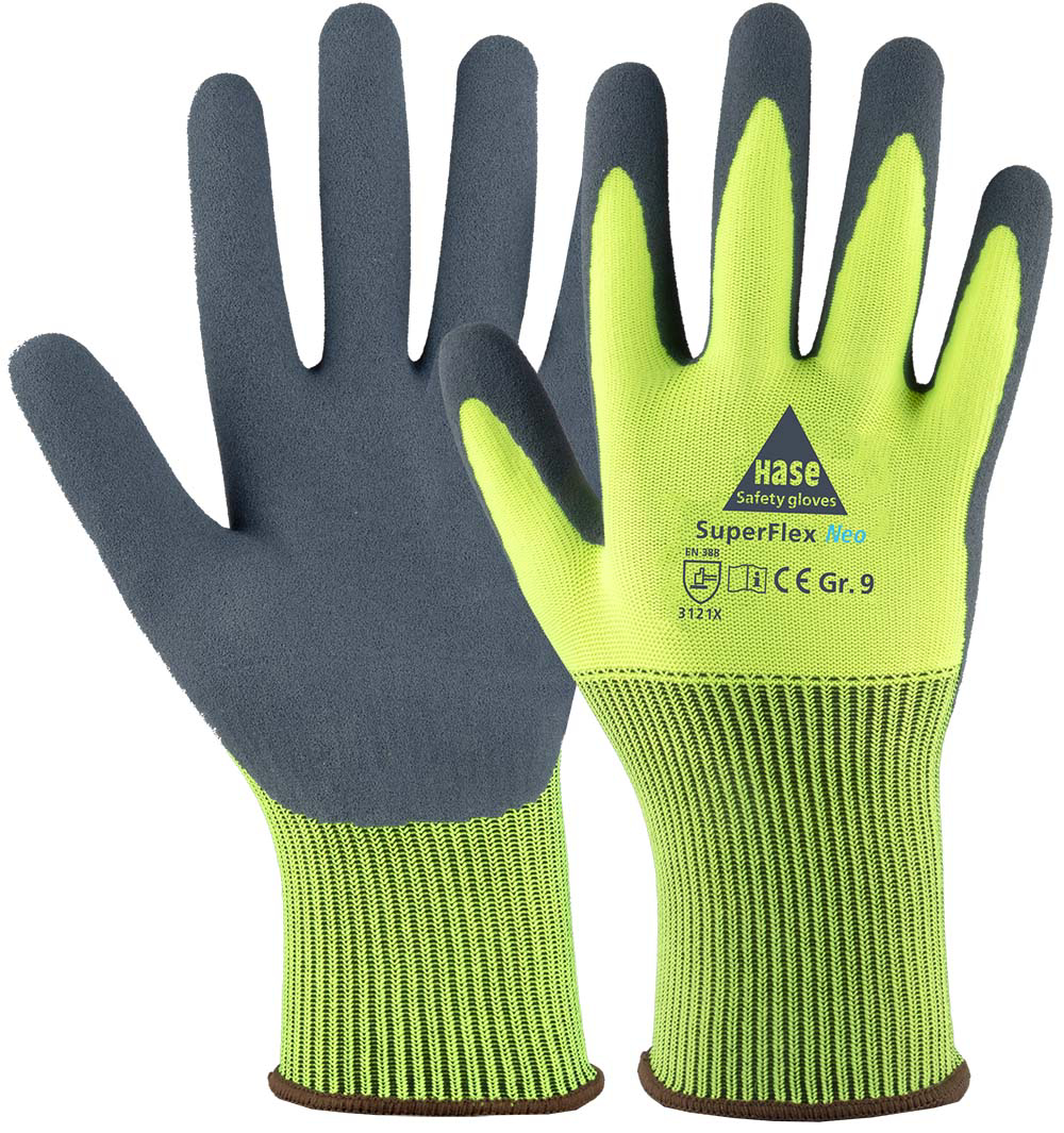 Hase Montagehandschuh Superflex Neo Neon-Grün/Grau Größe 7