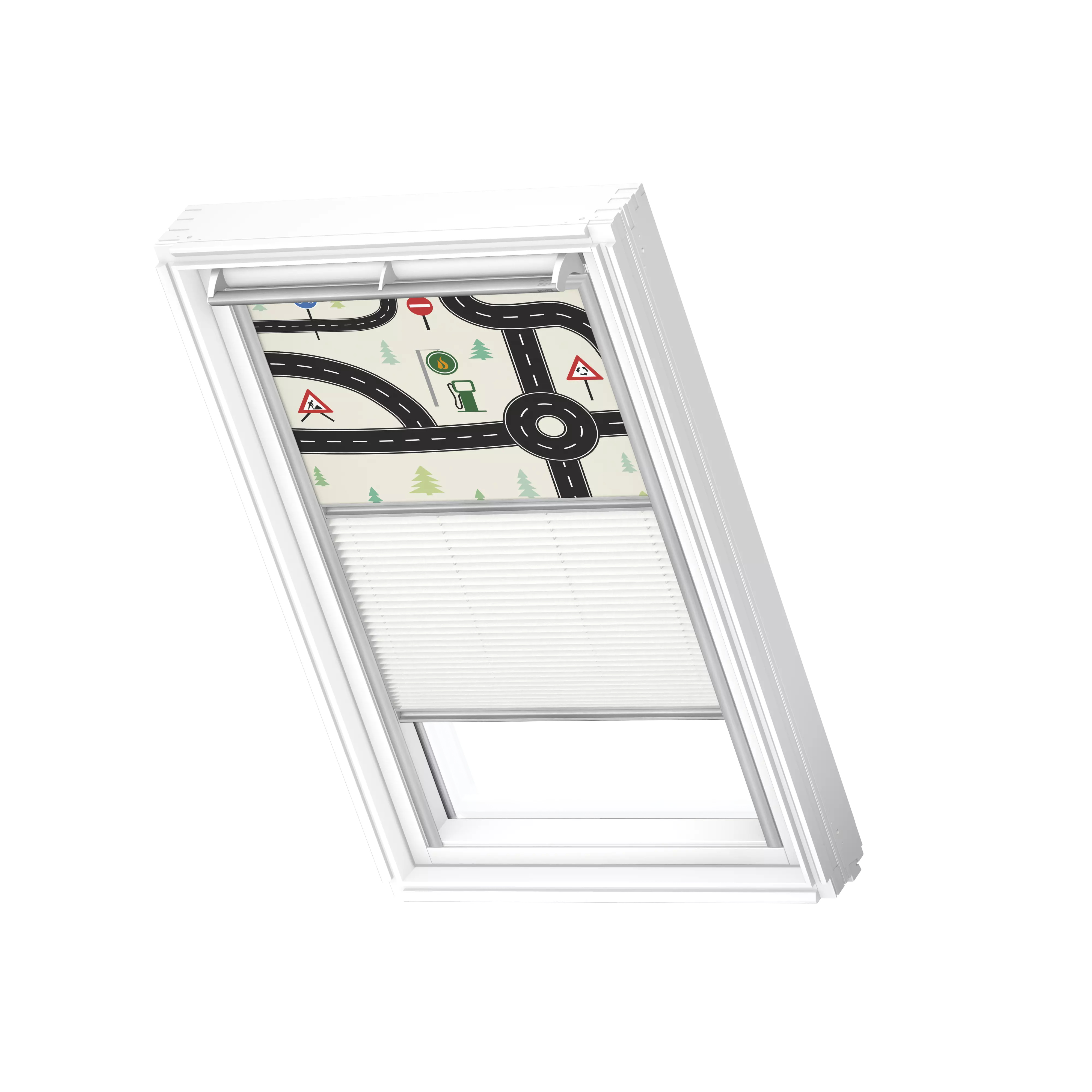 Rollo Verdunk. & Plissee-Set Velux UK10 Kids Straßen/Weiß